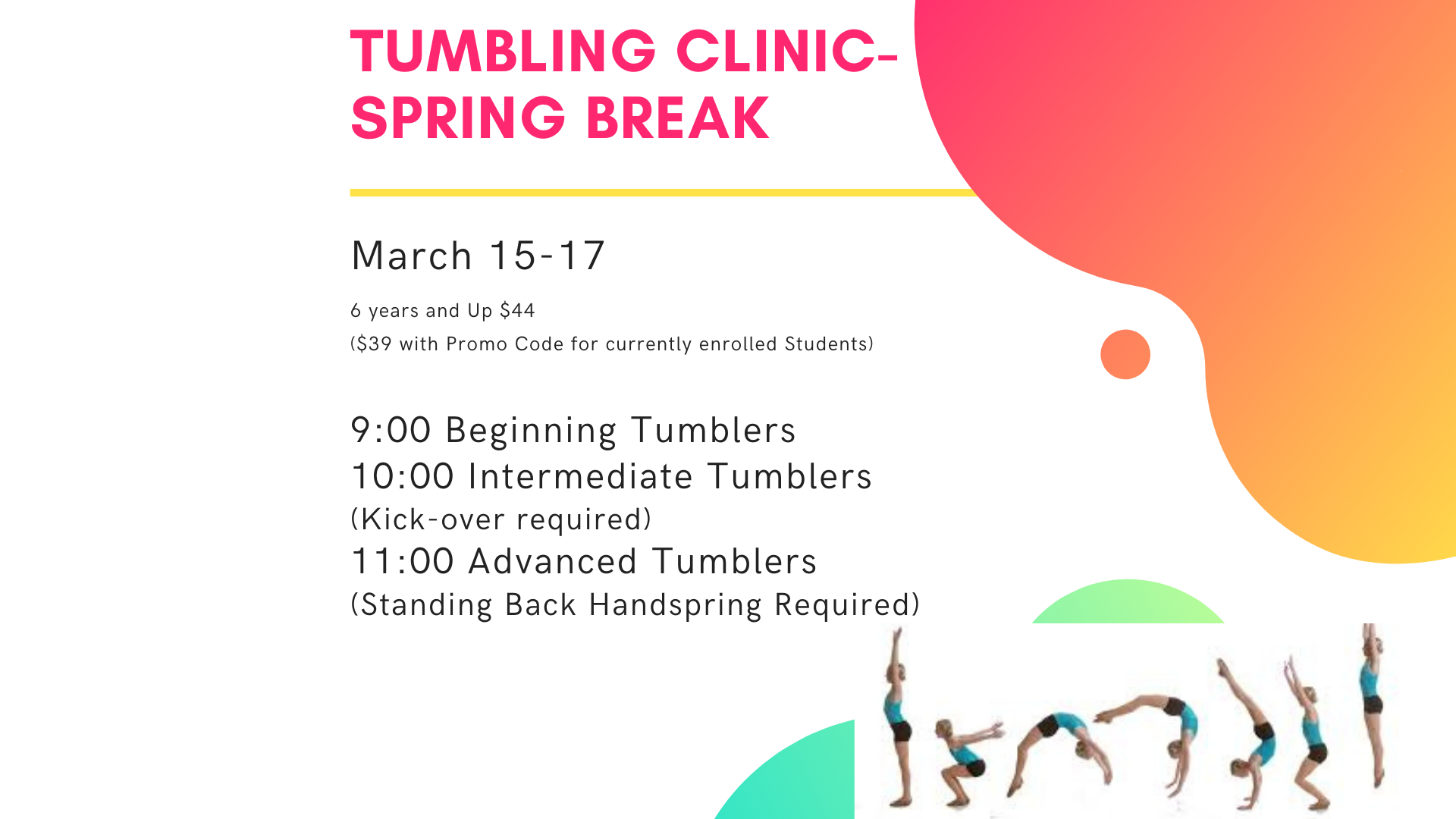 Spring Break-Tumbling Clinic Registration is OPEN! – HOME